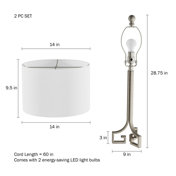 House of Hampton® Plascencia 29" Greek Key Table Lamps-Set of 2 Modern Lights with LED Bulbs ...